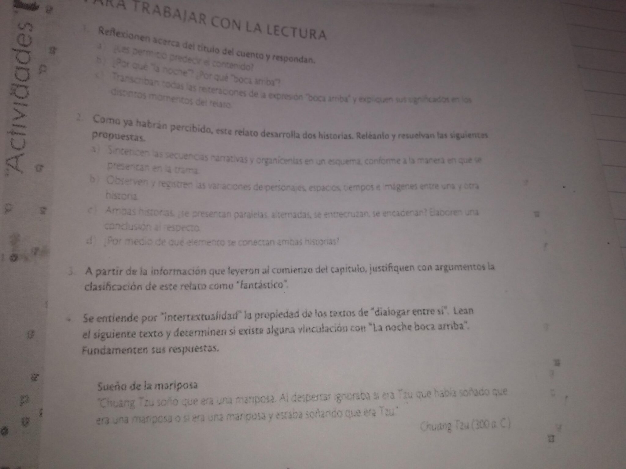 Qué preguntas y respuestas hay sobre "La noche boca arriba"